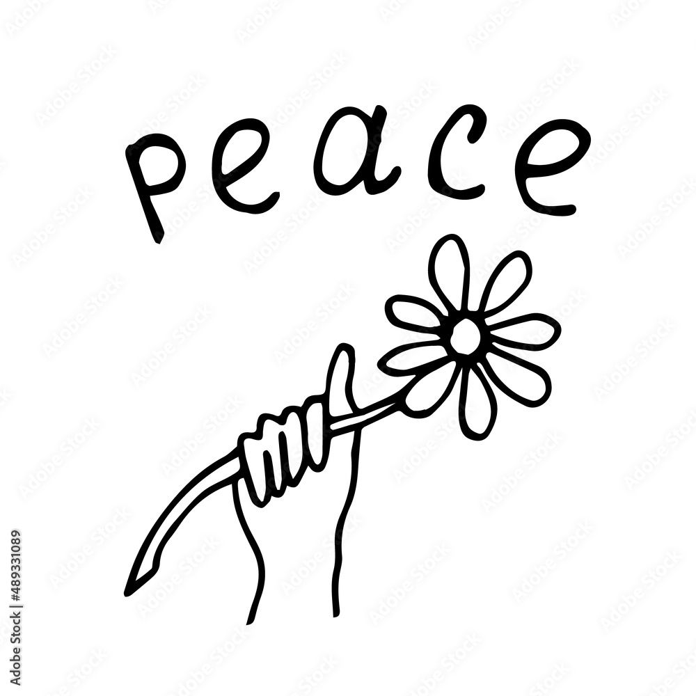 Vector illustration of the slogan peace and hands holding a beautiful ...