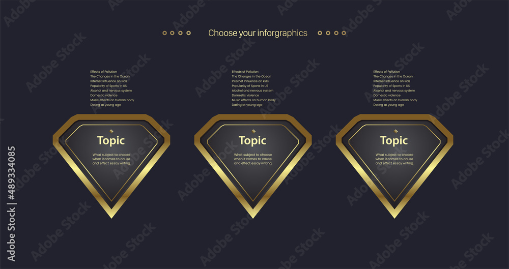 Diamond shapes objects in flowchart design with premium golden buttons ...