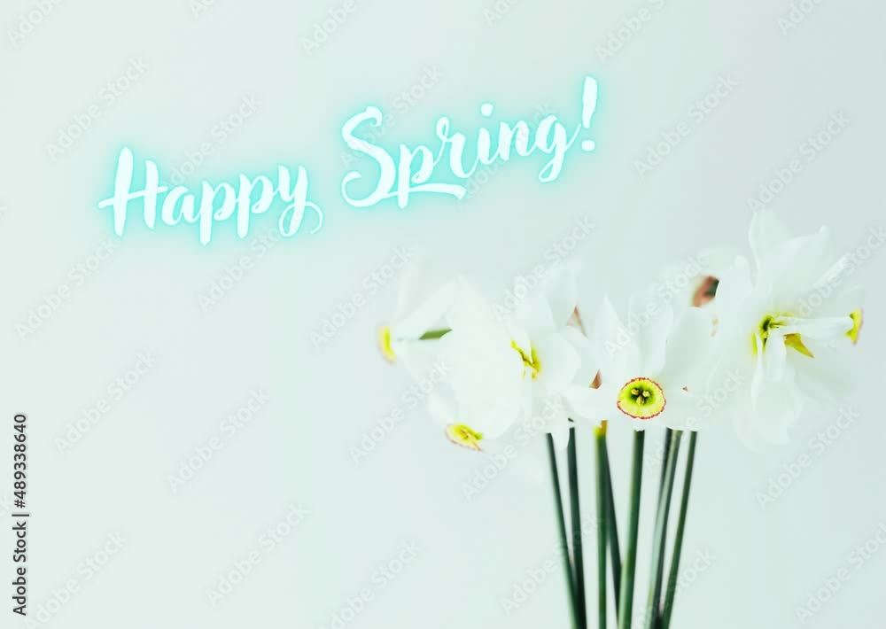 Happy spring holiday card with white daffodils Stock Video | Adobe Stock