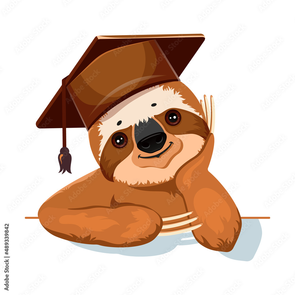 Sloth - college student, university graduate in graduation cap and ...