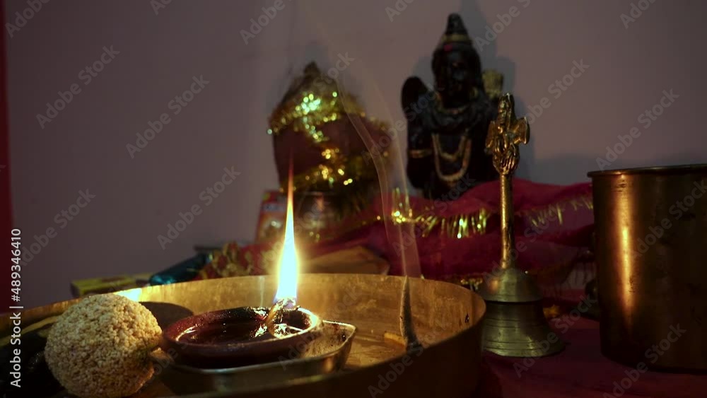 A close up shot of SHIVA prayer and ritual during MAHASHIV RATRI ...