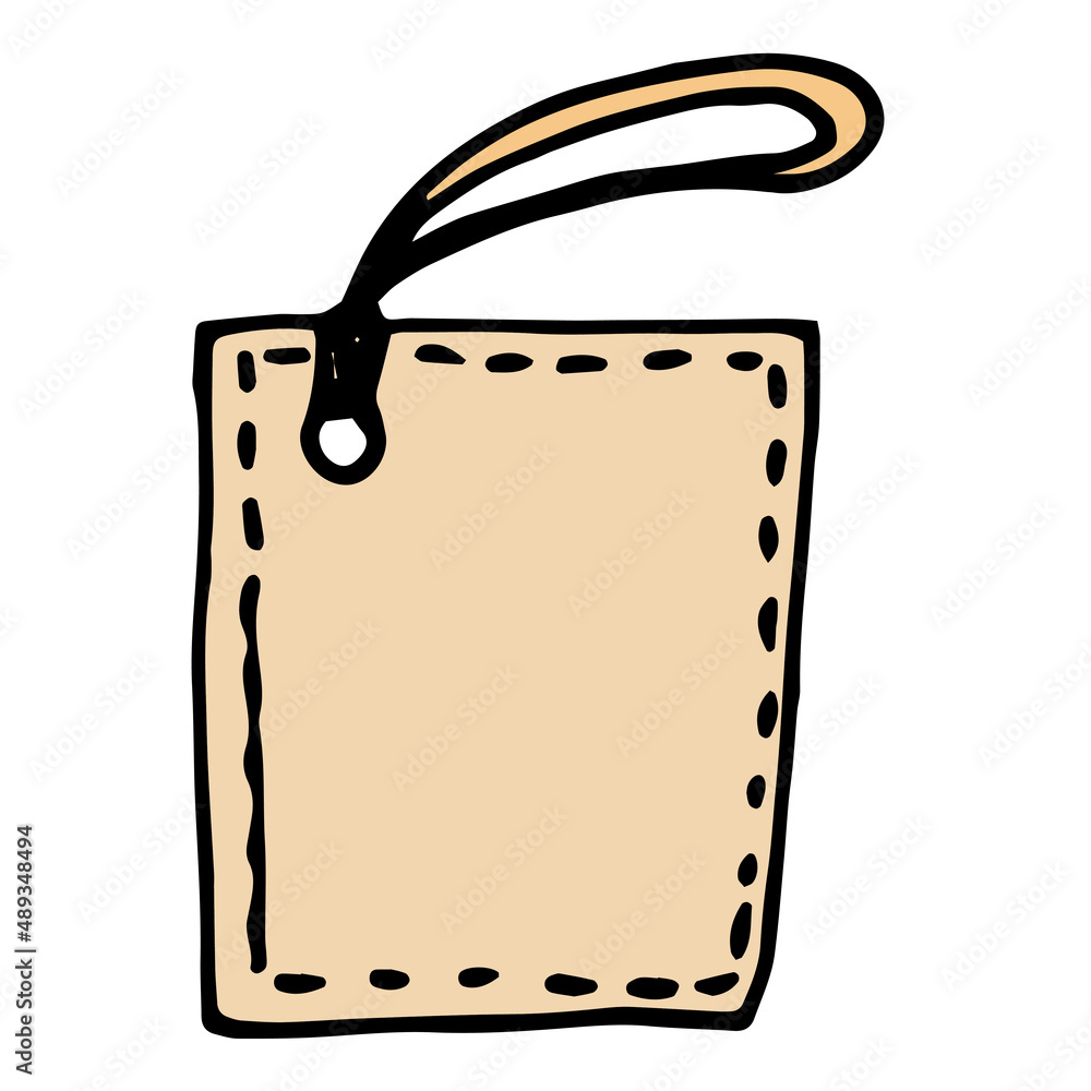 rectangular empty gift tag made of brown paper. hand-drawn in the style ...
