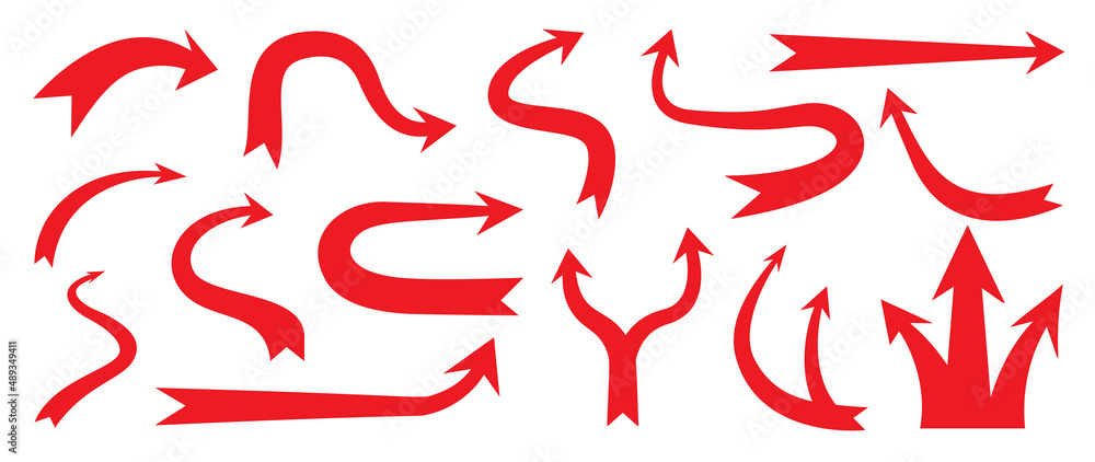 Red arrow vector set. Arrows design for infographic and map pointer ...