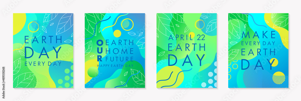 Set of Earth Day posters with green gradient backgrounds,liquid shapes ...