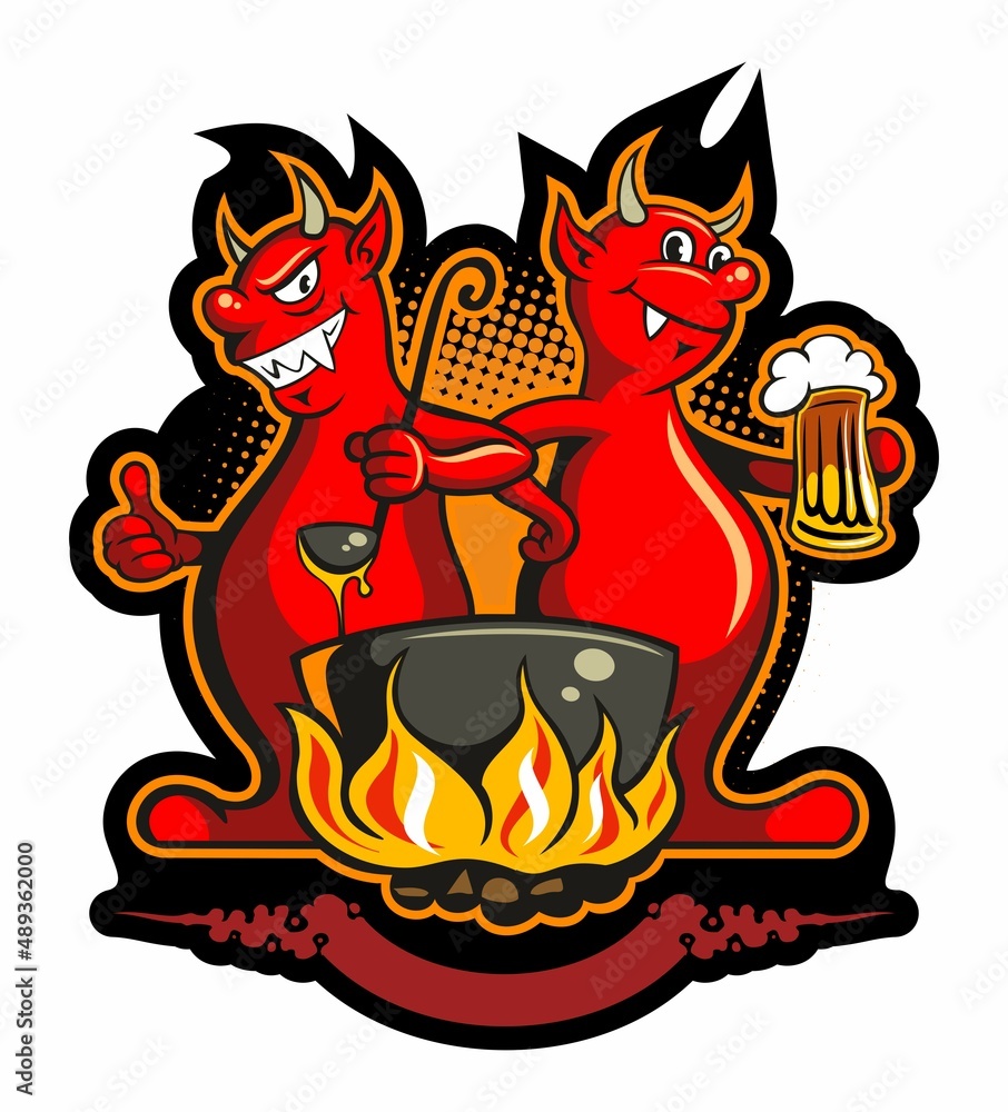 Cartoon style two funny devils, brewing beer, vector cartoon ...