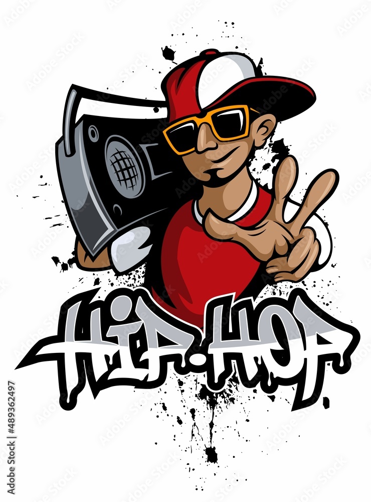 Cartoon style guy, man in the baseball cap with the boombox. Rap battle ...