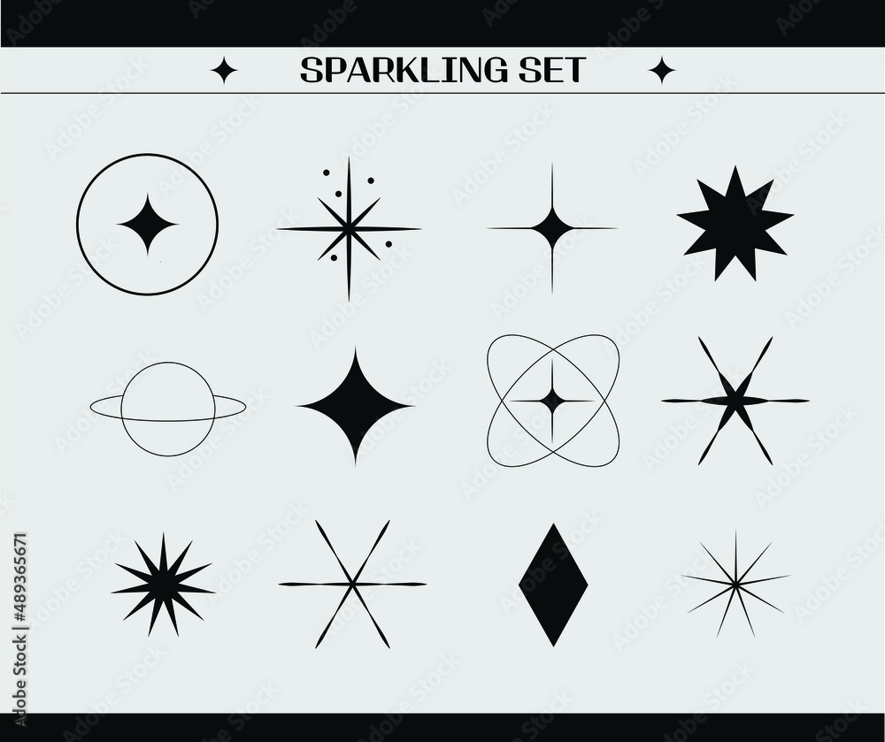 Glowing linear star shine sparkles various shapes minimalistic icons ...