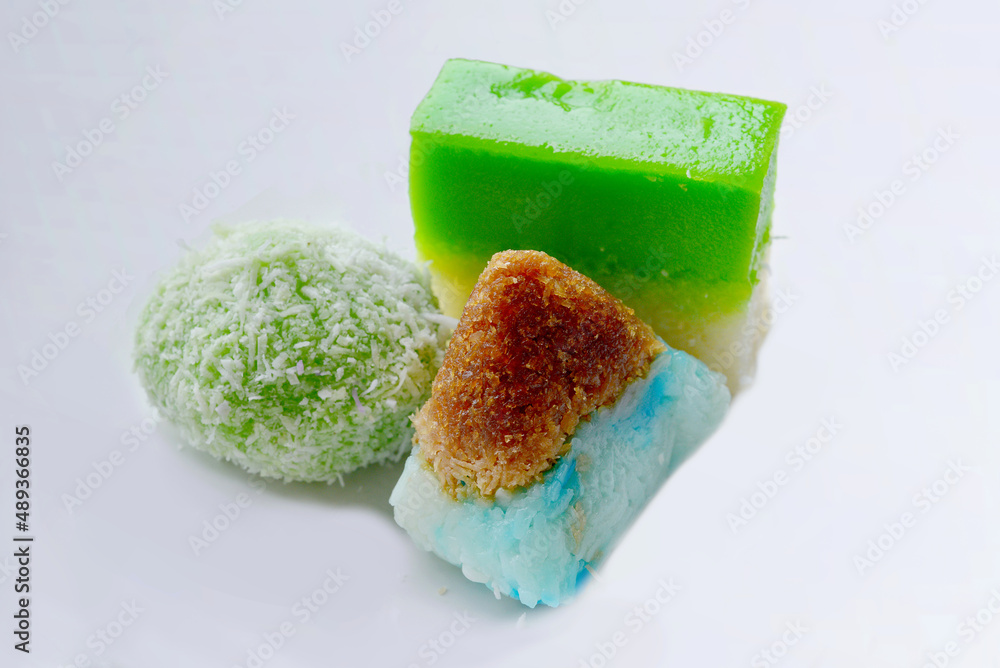 Colorful traditional Peranakan Straits Chinese or Nyonya snacks made ...
