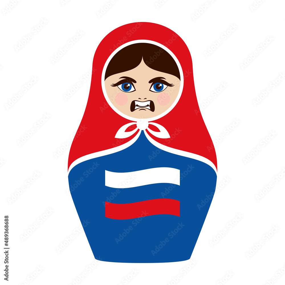 Aggressive russian matryoshka doll icon vector. Evil matryoshka with ...