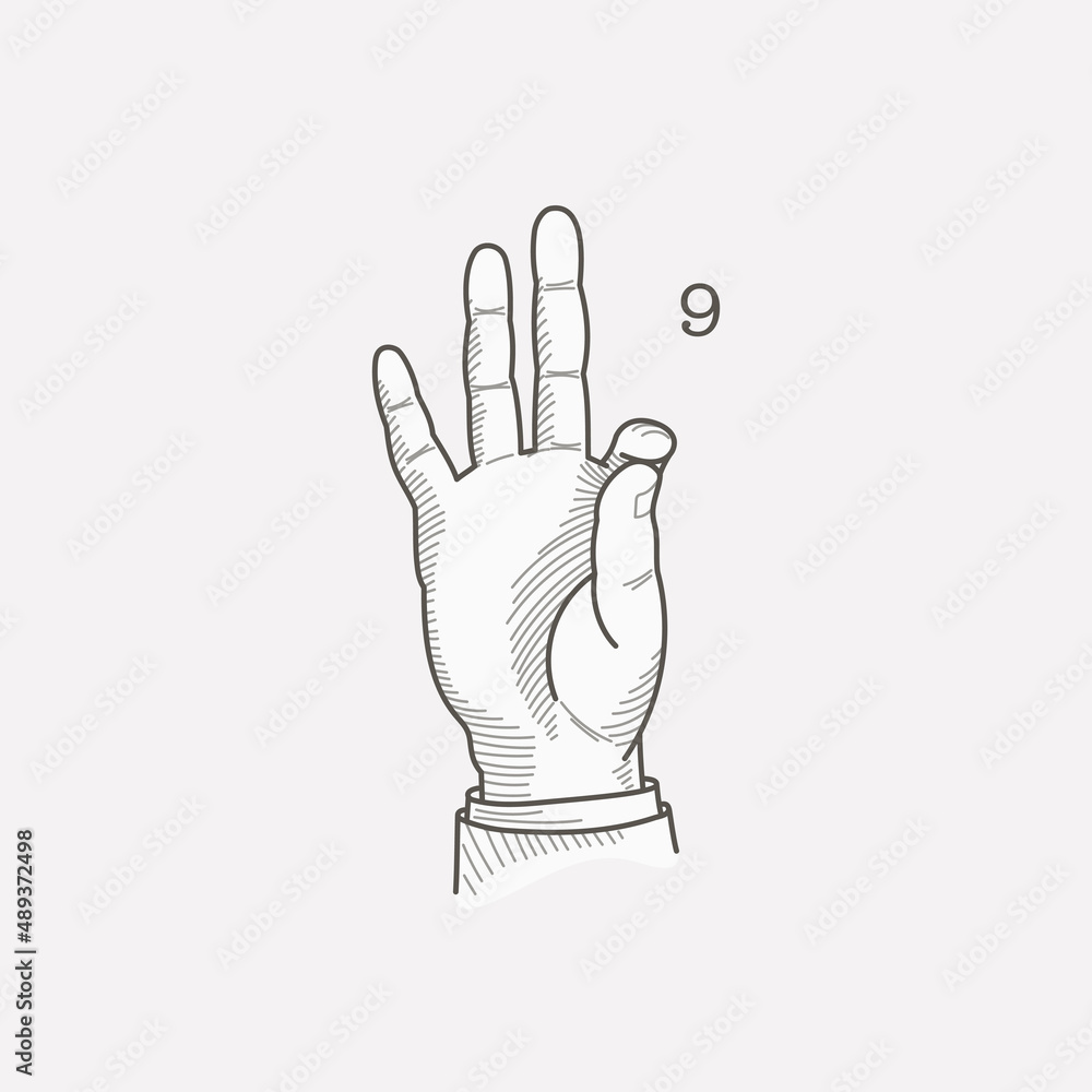 Number nine logo in a deaf-mute hand gesture alphabet. Stock Vector ...