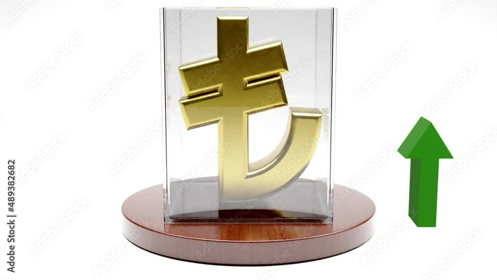 Turkish Lira TL Sign with Golden colour spinning in glass showcase on ...