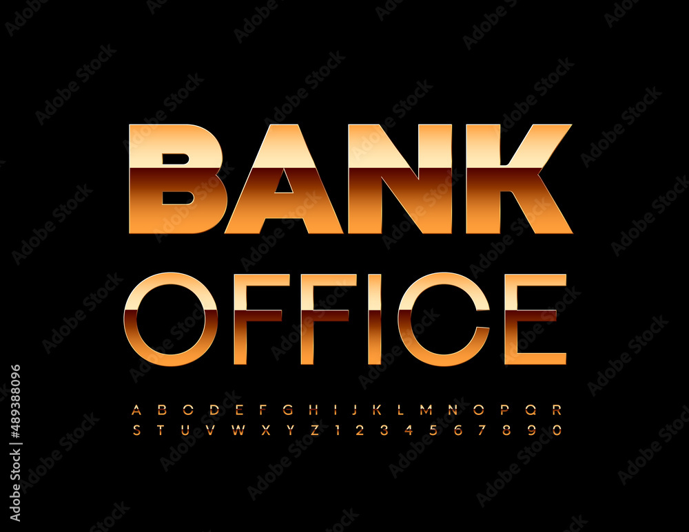 Vector golden Sign Bank Office. Metallic Slim Font. Luxury Alphabet ...