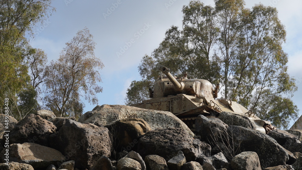 Israeli M51 Sherman tank with 105 mm gun on display in the 7th brigade ...