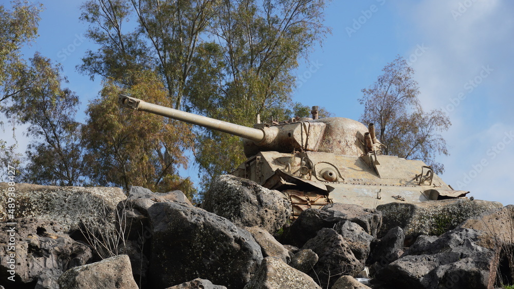 Israeli M51 Sherman tank with 105 mm gun on display in the 7th brigade ...