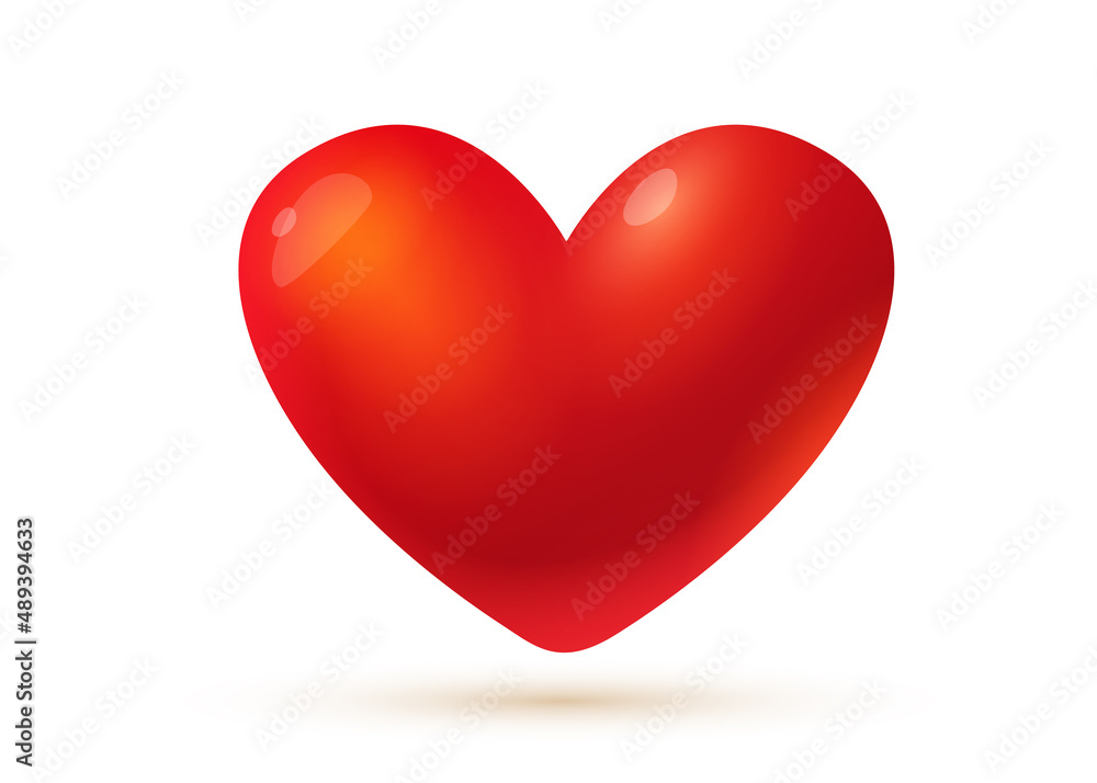 Vector illustration of red color heart emoticon on white background. 3d ...