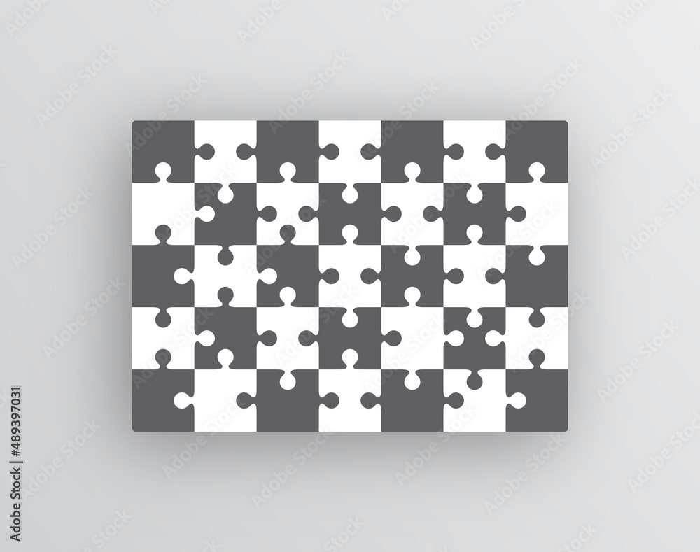 Puzzle pieces. Jigsaw grid. Thinking mosaic game with 7x5 details ...