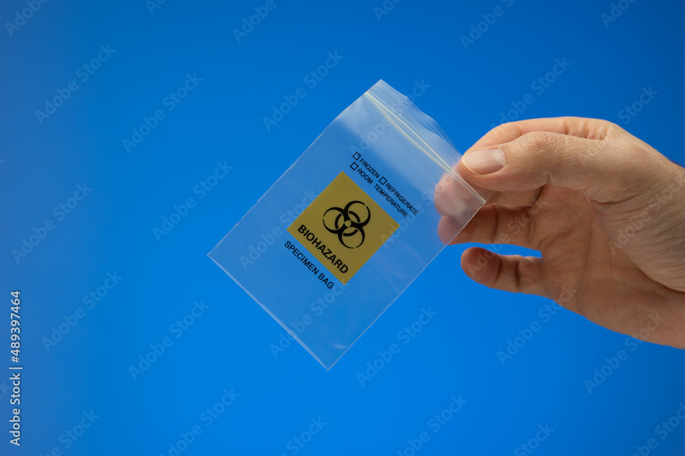 Small plastic zip bag for biowaste disposal. Biohazard specimen waste ...