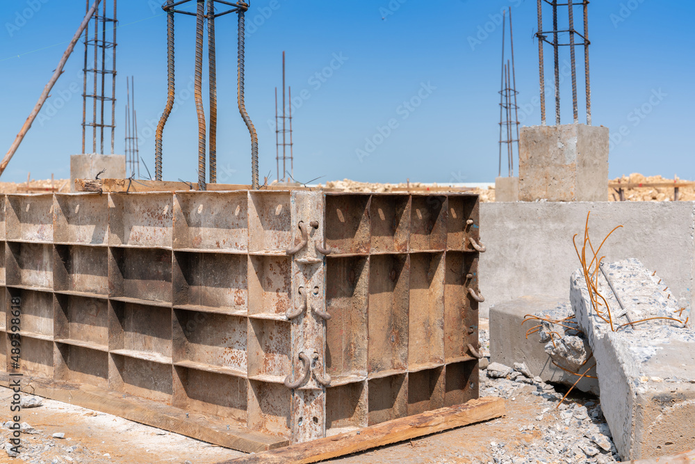 Frame of pile cap for pour concrete foundation building Stock Photo ...