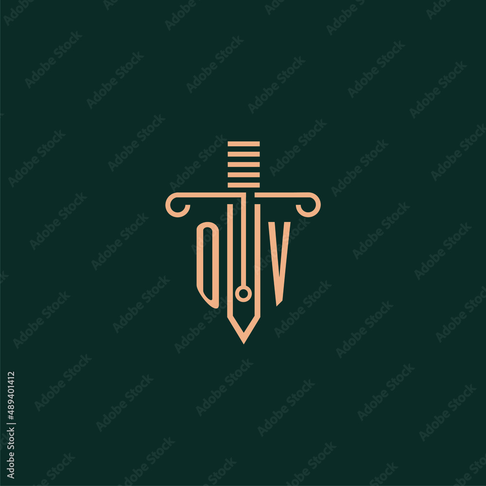 OV initial monogram for lawfirm logo with pillar & sword style image ... OV initial monogram for lawfirm logo with pillar & sword style image ...