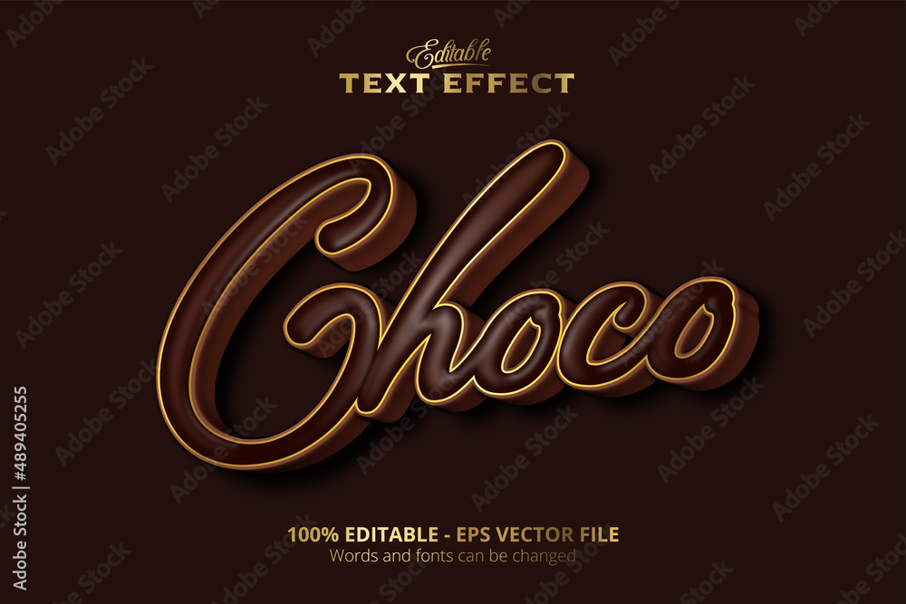 Editable text effect, gold stroke, brown background, Choco text Stock ...