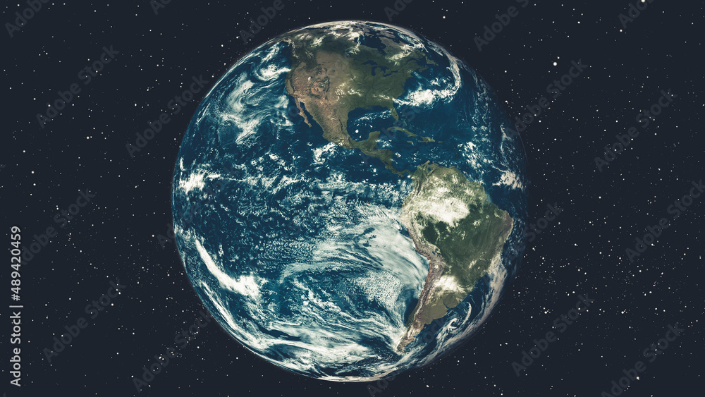 Planet earth globe view from spaceflight with realistic earth surface ...