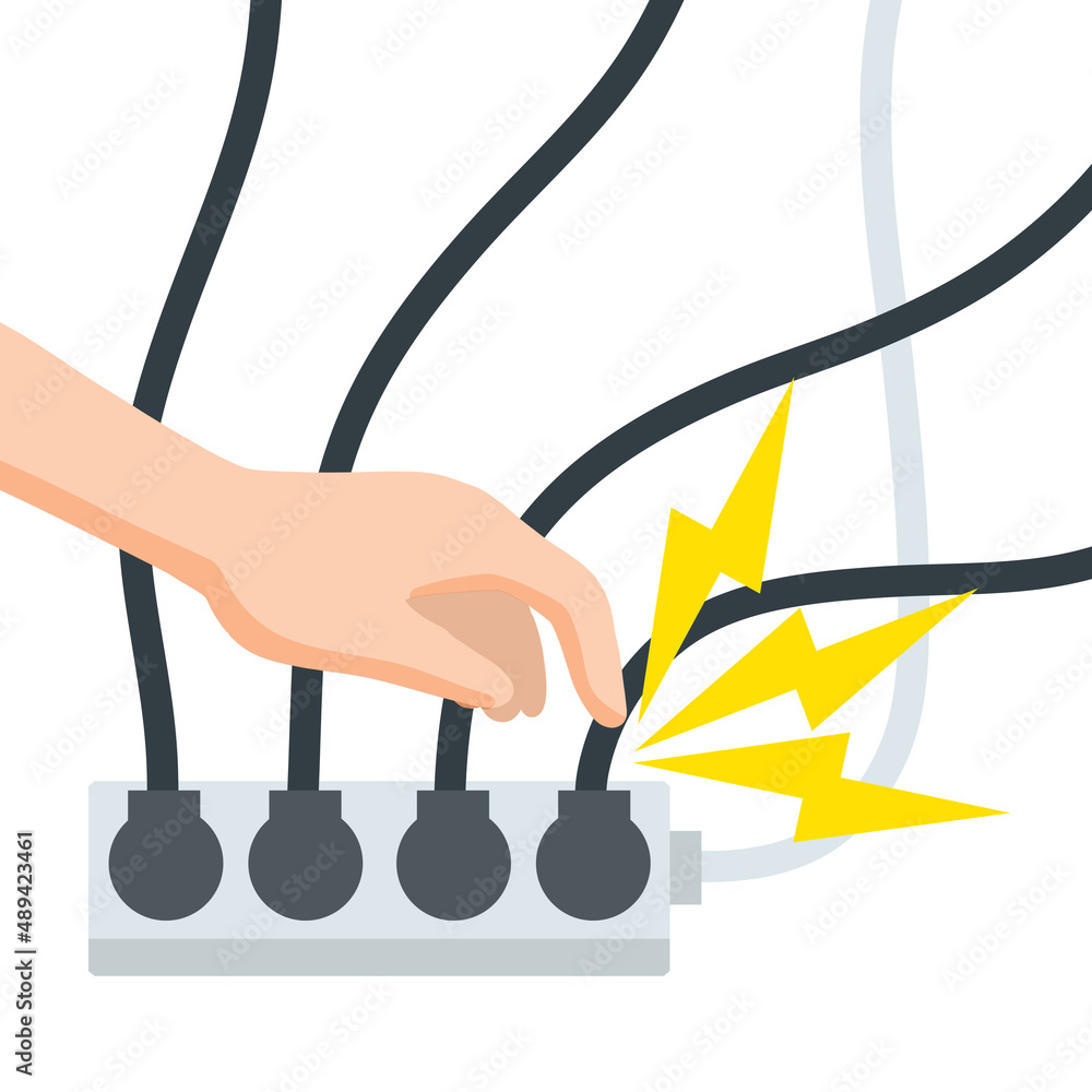 Electric shock and short circuit. Safety precautions. Hand touches ...