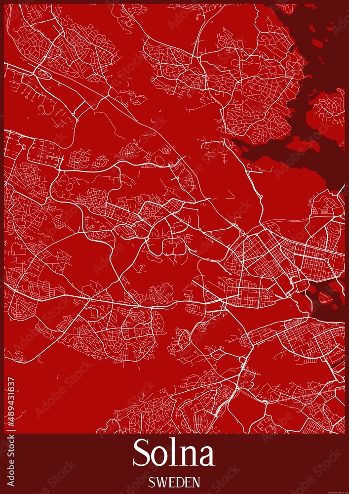 Red map of Solna Sweden. Stock Illustration | Adobe Stock