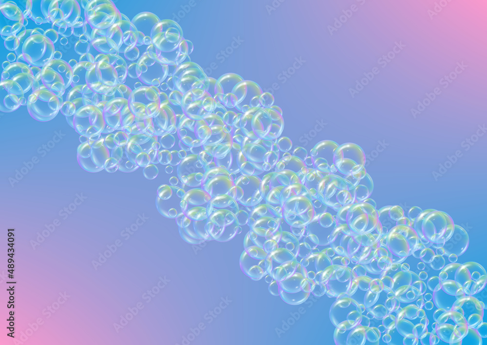 Shampoo bubble. Detergent bath foam, suds and soap for bathtub. Blue ...