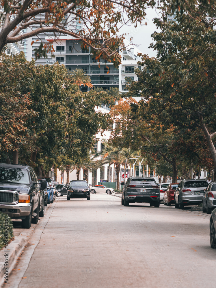 traffic on the street midtown miami building cars people life Stock ...
