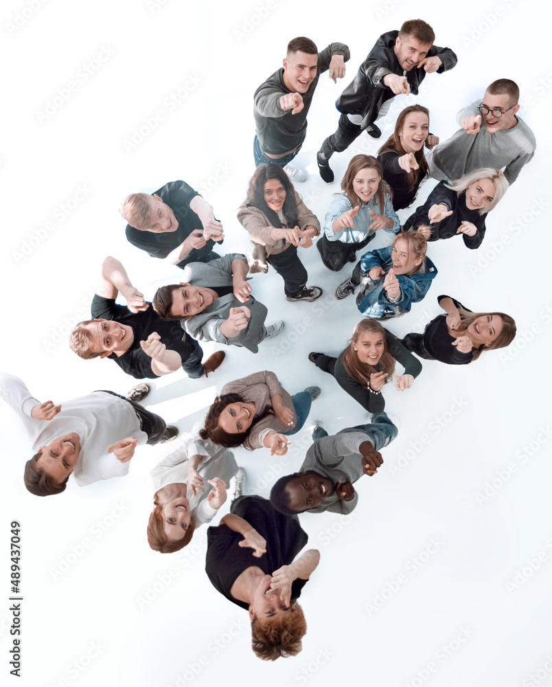 top view. a large group of cheerful young people pointing at you Stock ...