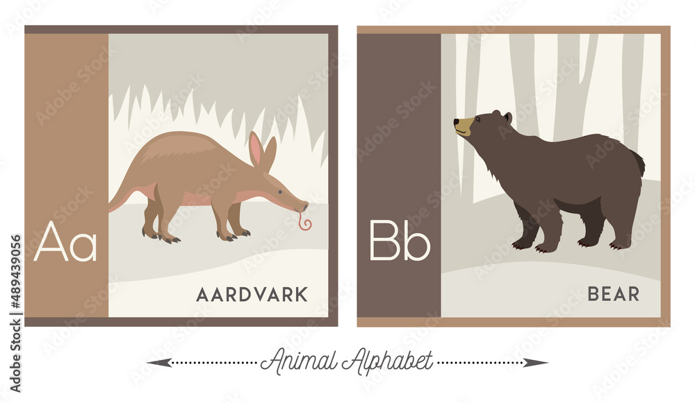 Illustrated alphabet with animals for kids. Letter A for aardvark and ...