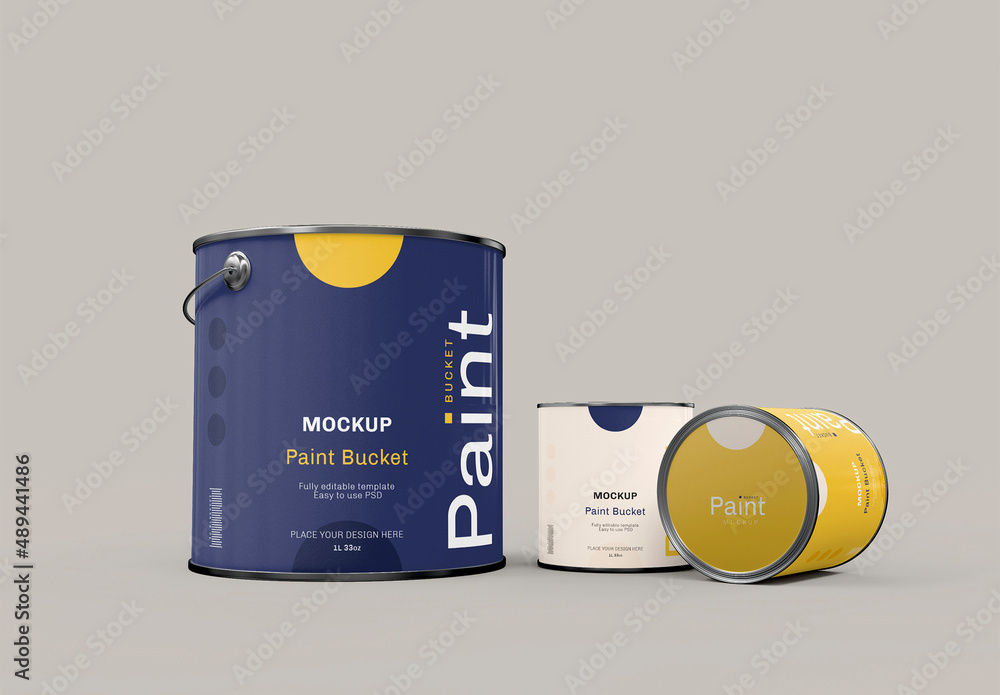 Metal Paint Buckets Mockup Set Stock Template | Adobe Stock