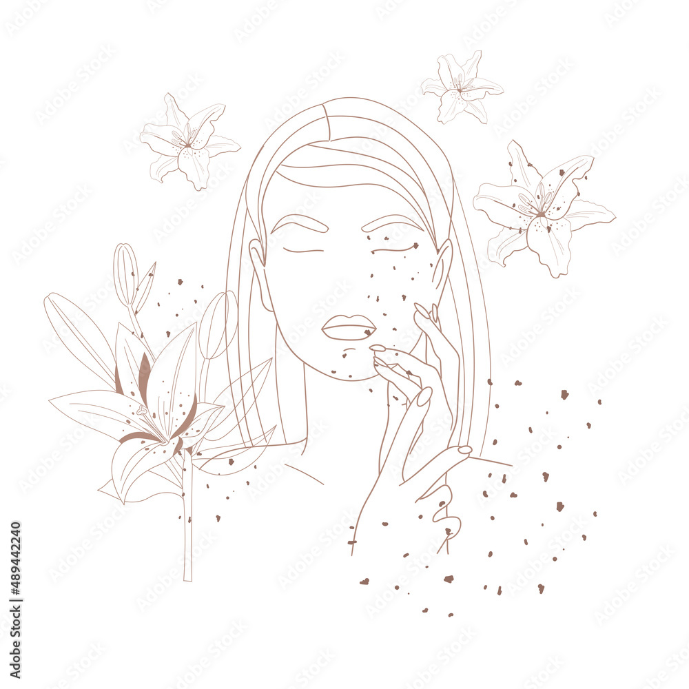Beautiful woman. Line art. Vector illustration. Stock Vector | Adobe Stock