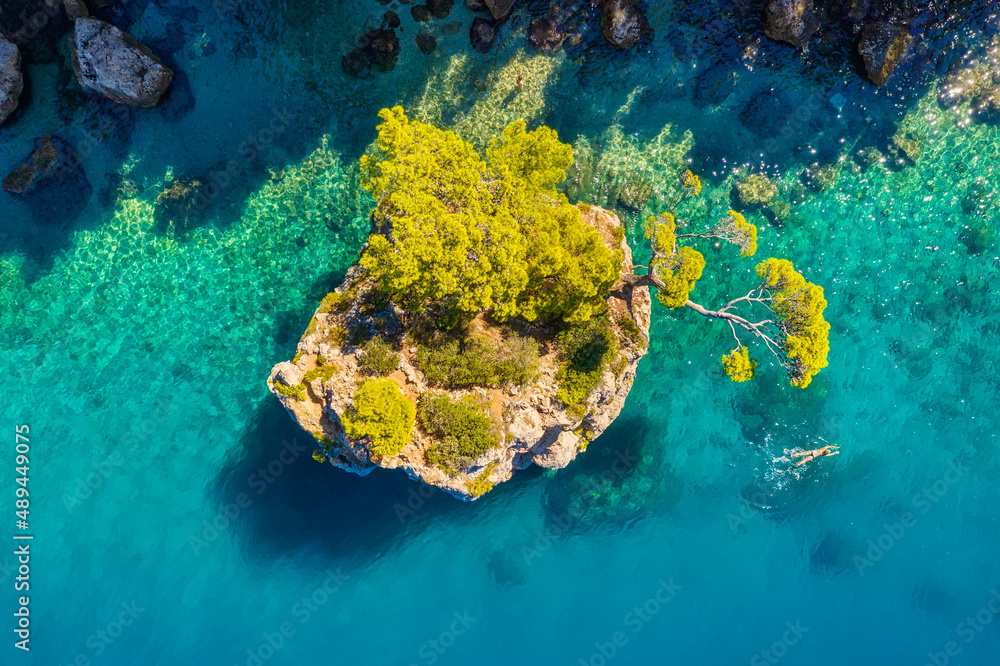 Foto de Mediterranean sea. Aerial view on the beach and rocks. Top view ...