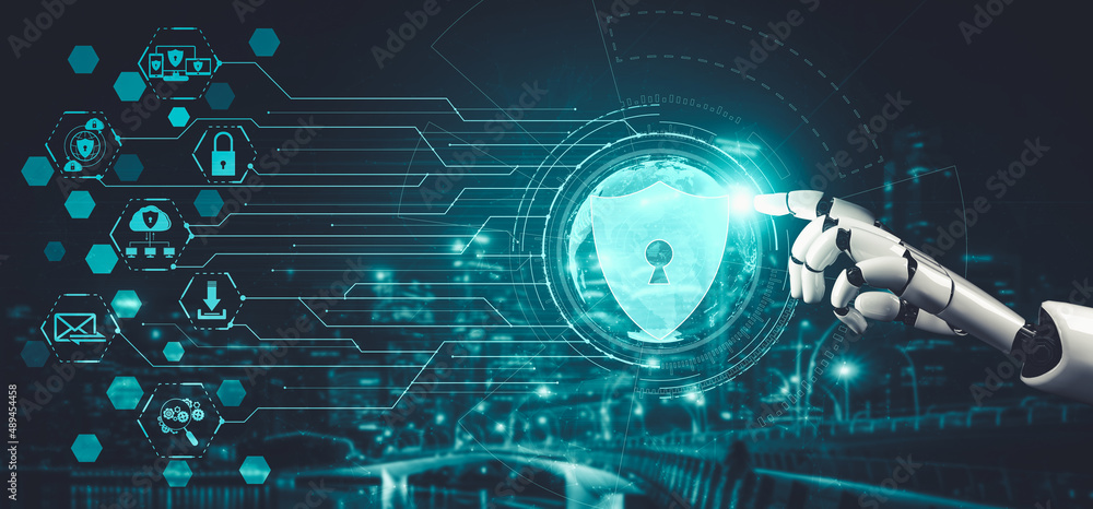 3D rendering artificial intelligence AI research of droid robot and ...