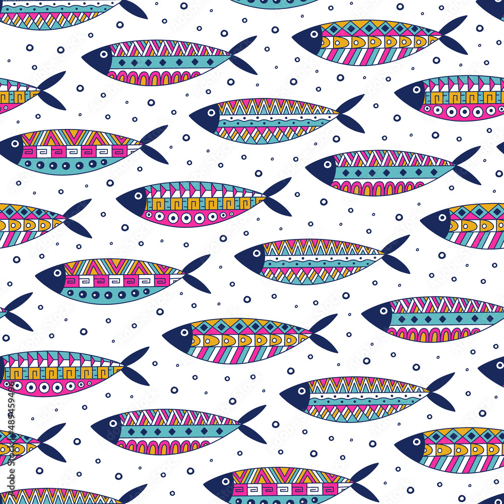 Vecteur Stock Decorative Fishes with traditional Mexican Aztec and ...