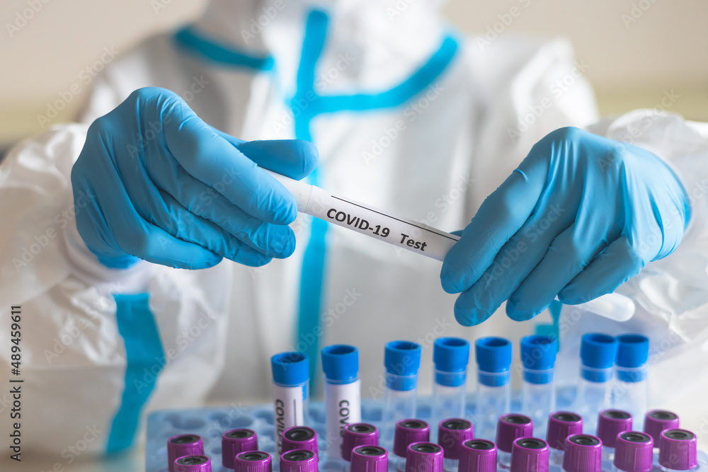 Process of coronavirus PCR antigen testing examination by nurse medic ...