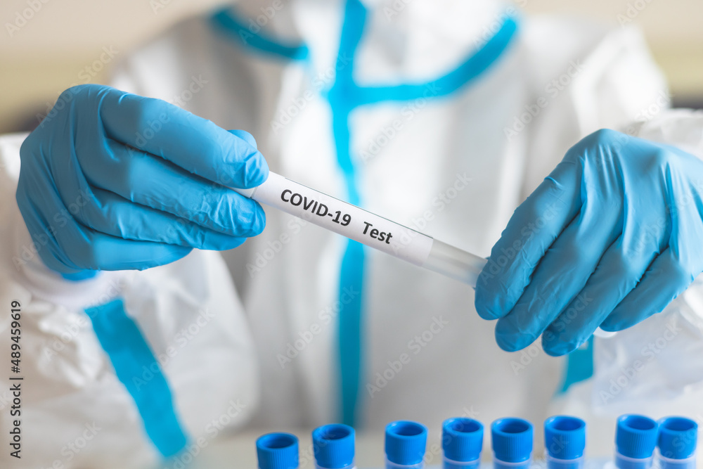 Process of coronavirus PCR antigen testing examination by nurse medic ...