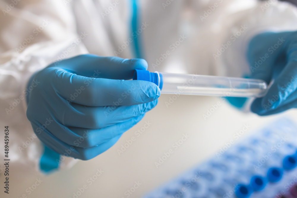 Process of coronavirus PCR antigen testing examination by nurse medic ...