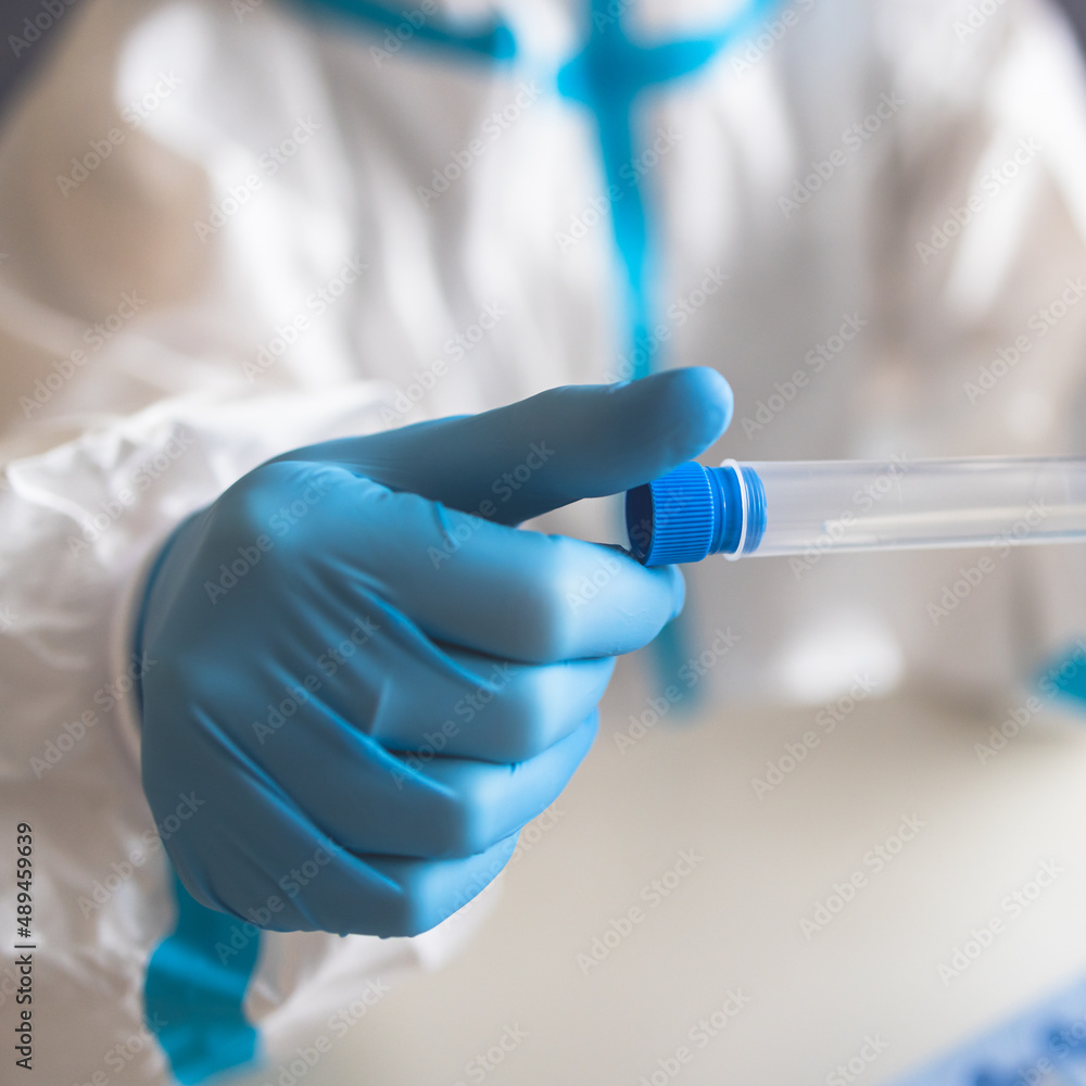 Process of coronavirus PCR antigen testing examination by nurse medic ...