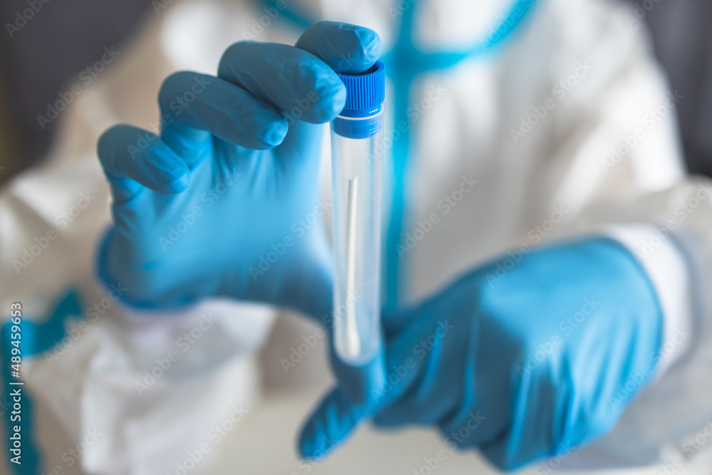 Process of coronavirus PCR antigen testing examination by nurse medic ...
