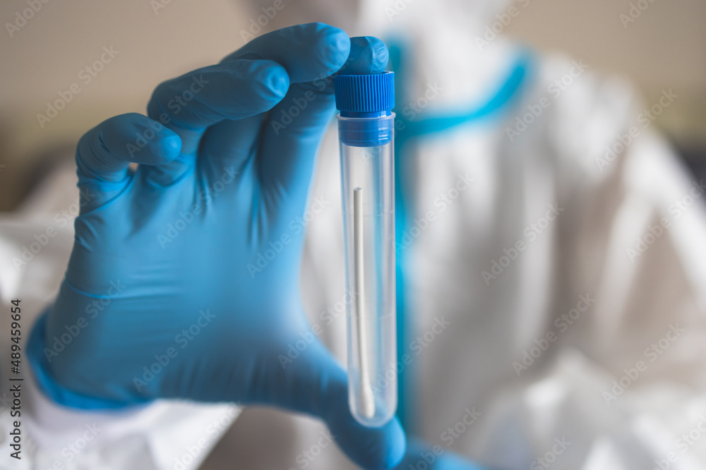 Process of coronavirus PCR antigen testing examination by nurse medic ...