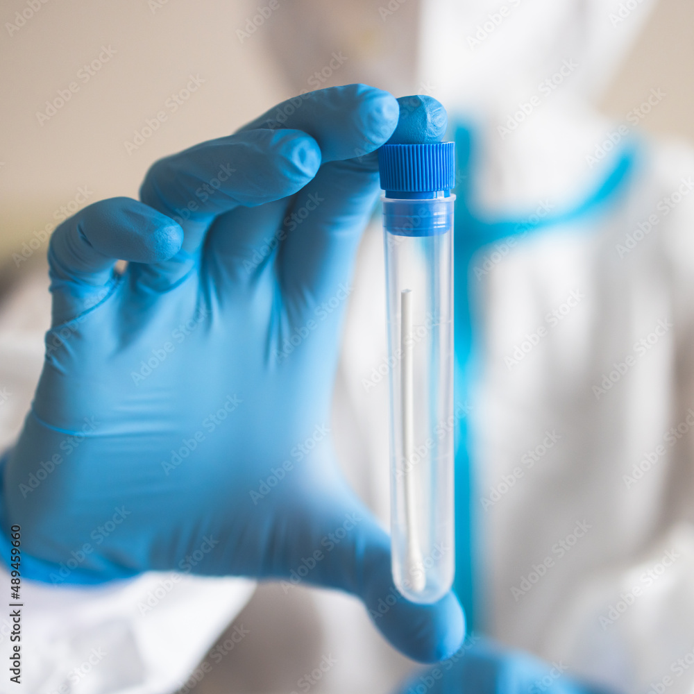 Process of coronavirus PCR antigen testing examination by nurse medic ...