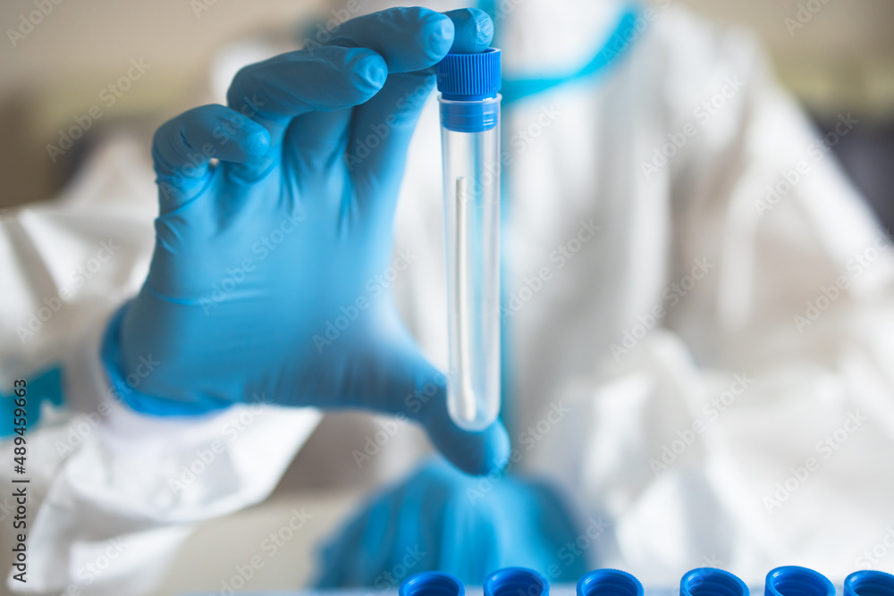 Process of coronavirus PCR antigen testing examination by nurse medic ...