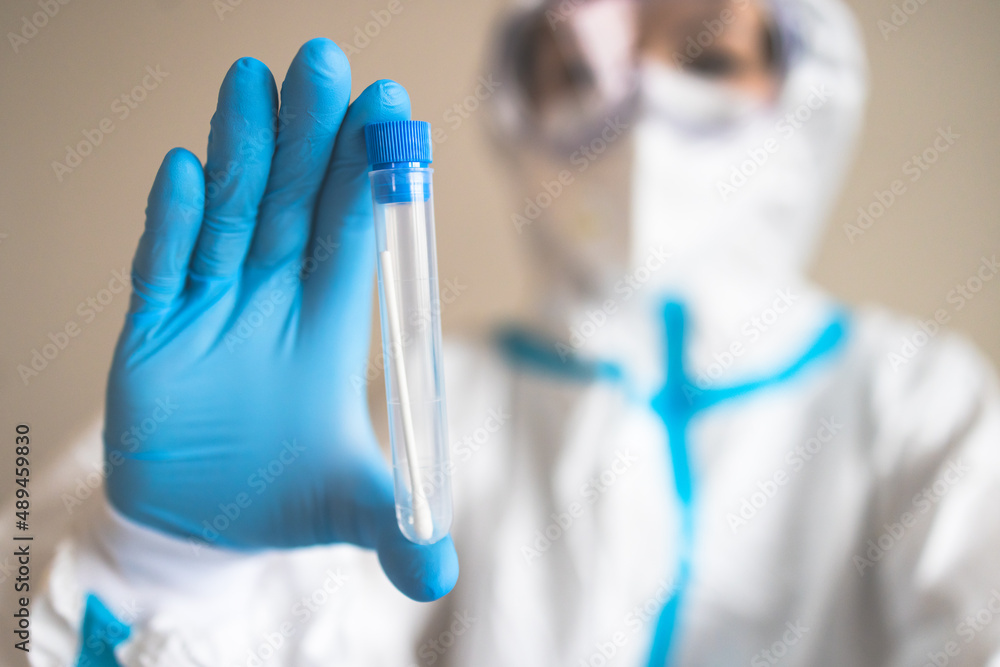 Process of coronavirus PCR antigen testing examination by nurse medic ...