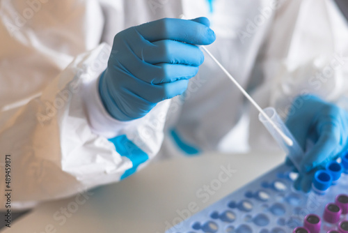 Process of coronavirus PCR antigen testing examination by nurse medic ...