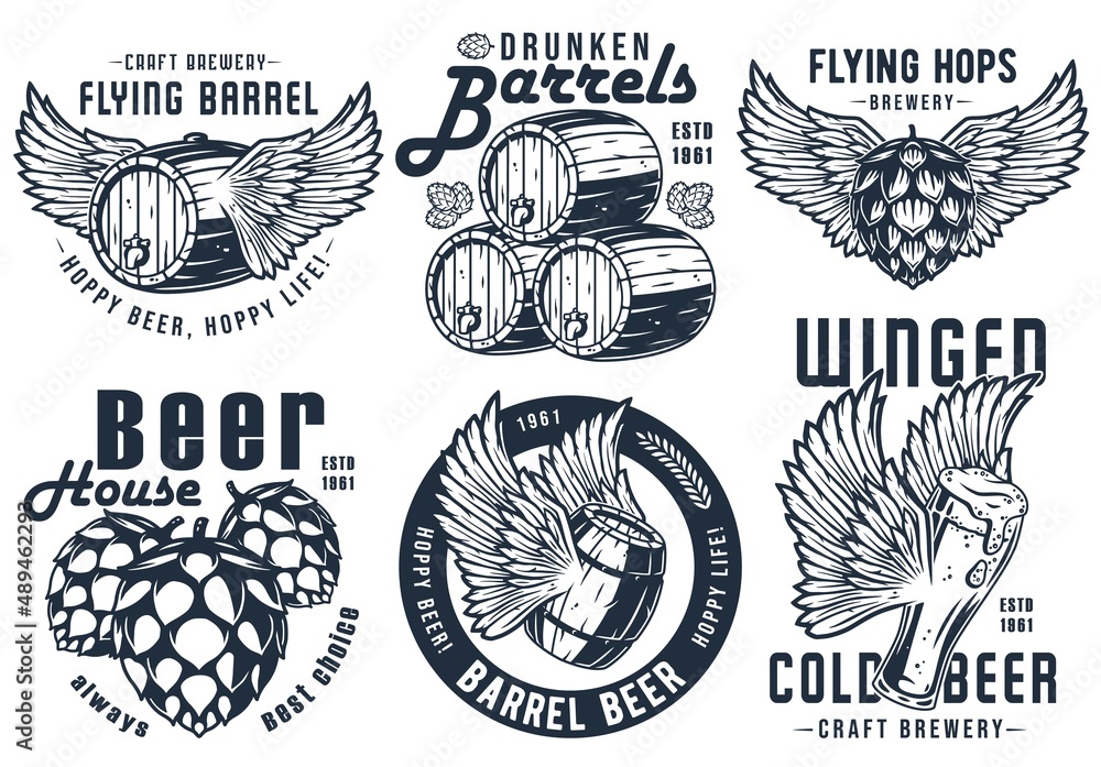 Beer fly barrel with wings for bar. Original brew design with craft ...