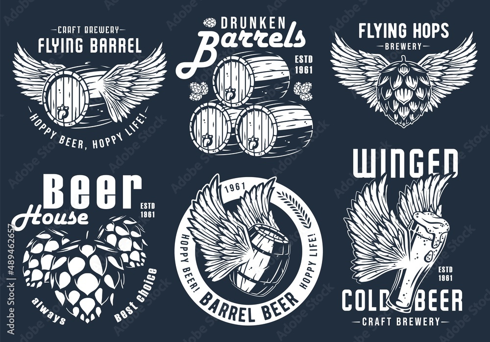 Beer fly barrel with wings for bar. Original brew design with craft ...