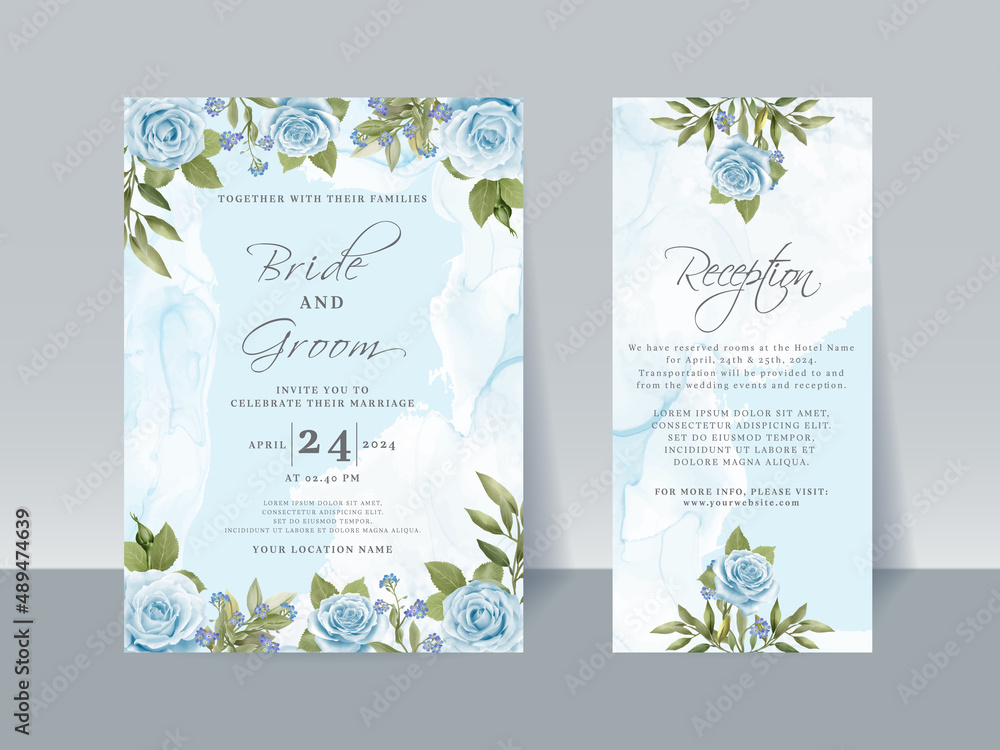 Hand drawing blue roses wedding invitation card Stock Vector | Adobe Stock