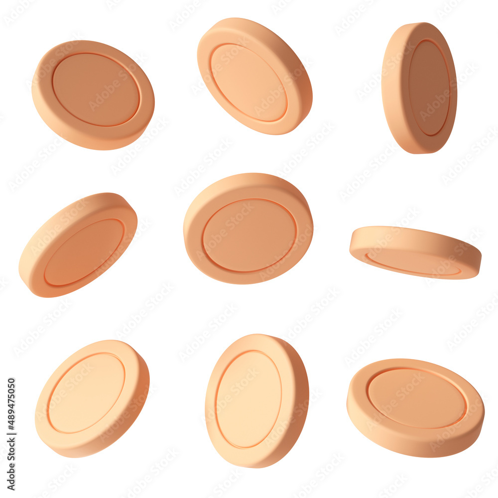 3D Set of rotation coins at different angles on white background. 3d ...